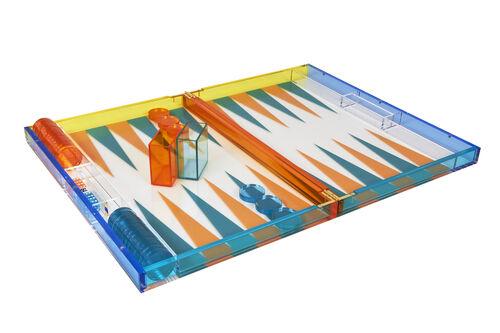 Lucite Multicolor Backgammon Set – Turquoise/Orange – Tizo Designs