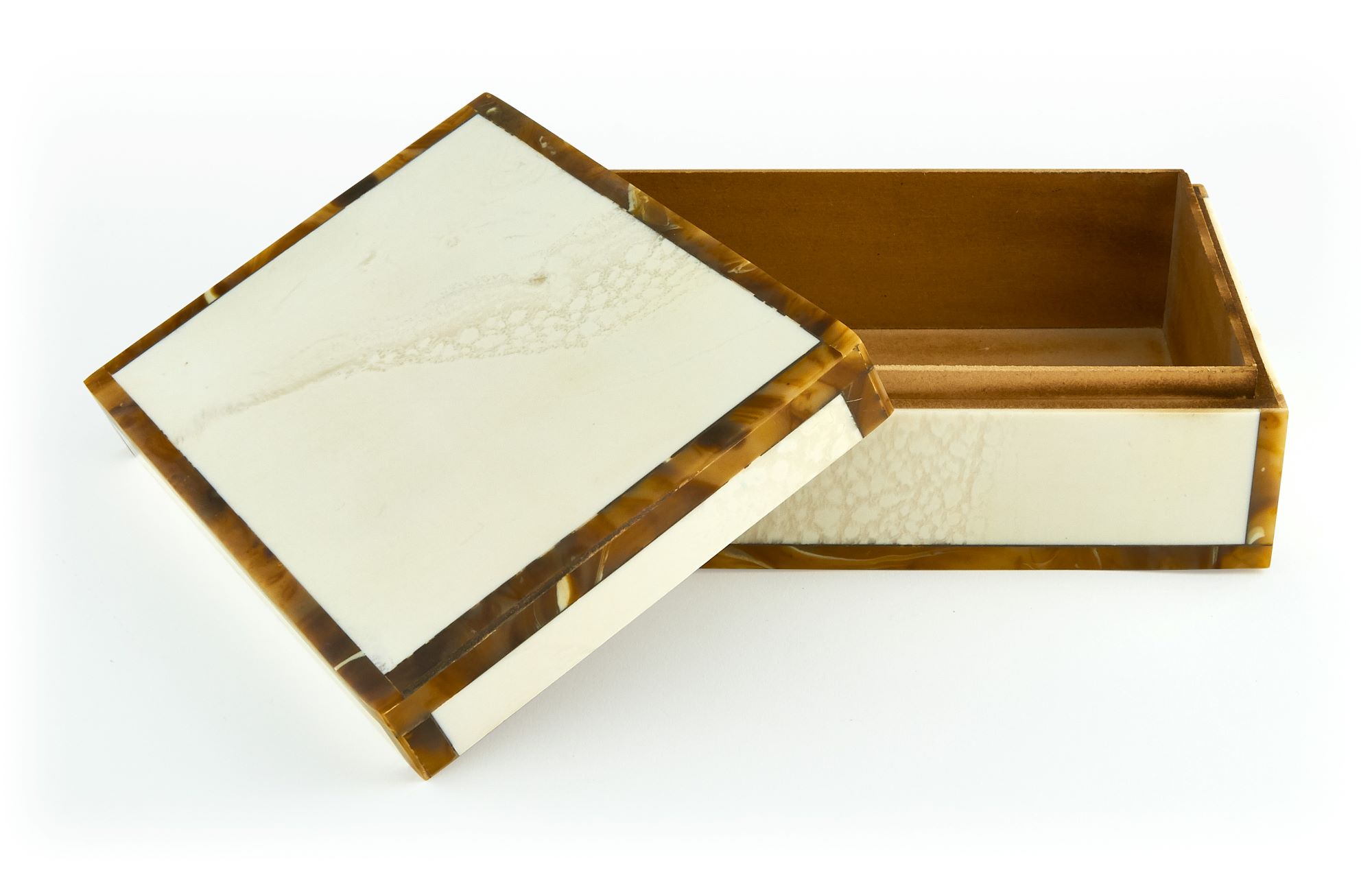 White Bone Resin w Faux Horn Border Box Sm 8x6x3 – Tizo Designs