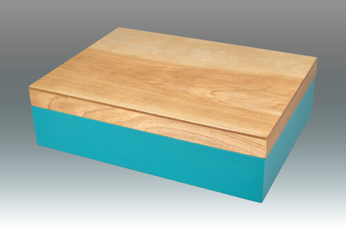 Two-Tone Natural Wood Empty Box – Turquoise – Tizo Designs